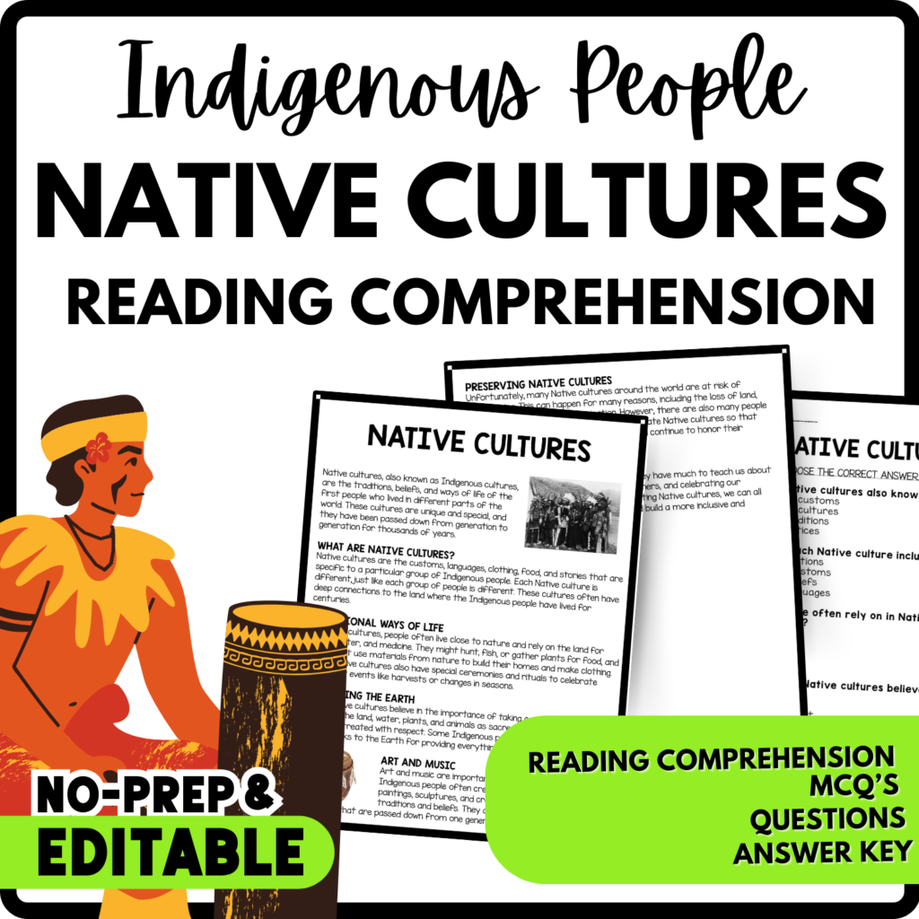 Native Cultures Reading Comprehension Worksheet - Teachers Stock