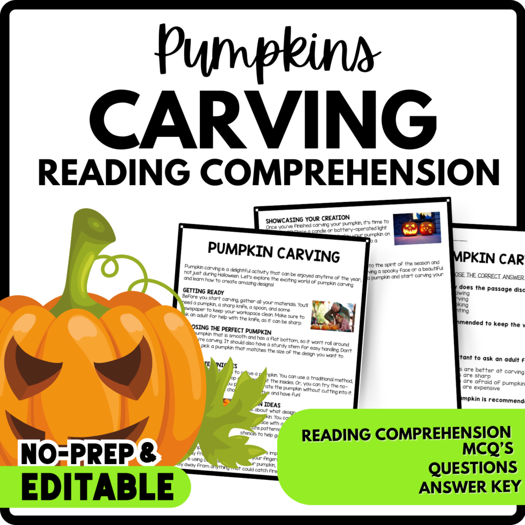 Pumpkin Carving Reading Comprehension Worksheet - Teachers Stock