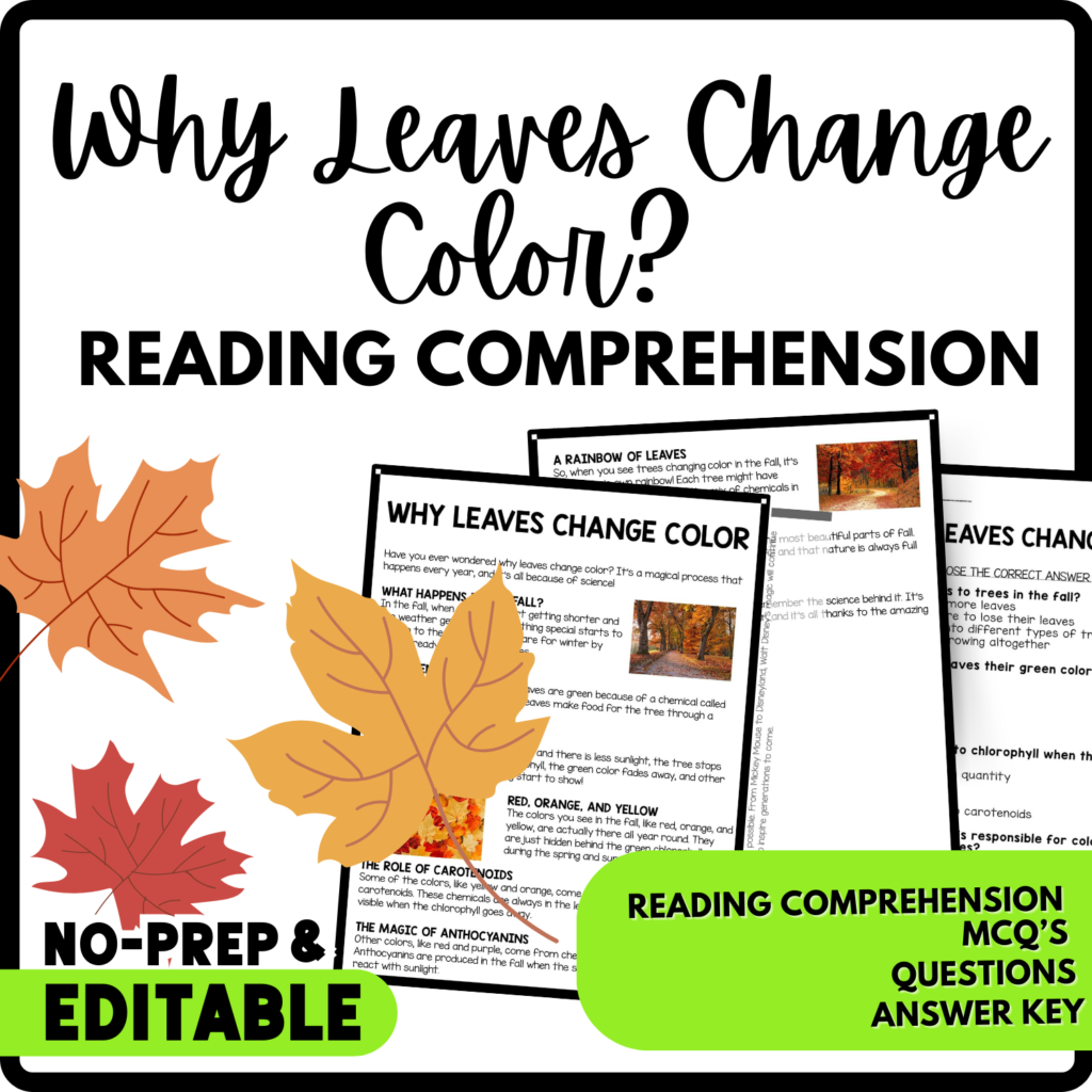 Why Leaves Change Color? Reading Comprehension Worksheet - Teachers Stock