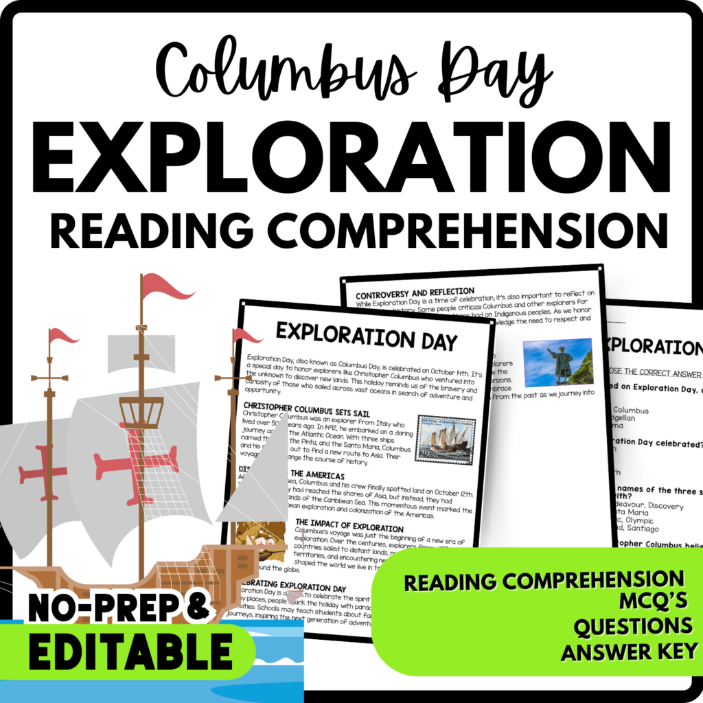 Columbus Day – Exploration Day Reading Comprehension Worksheet ...