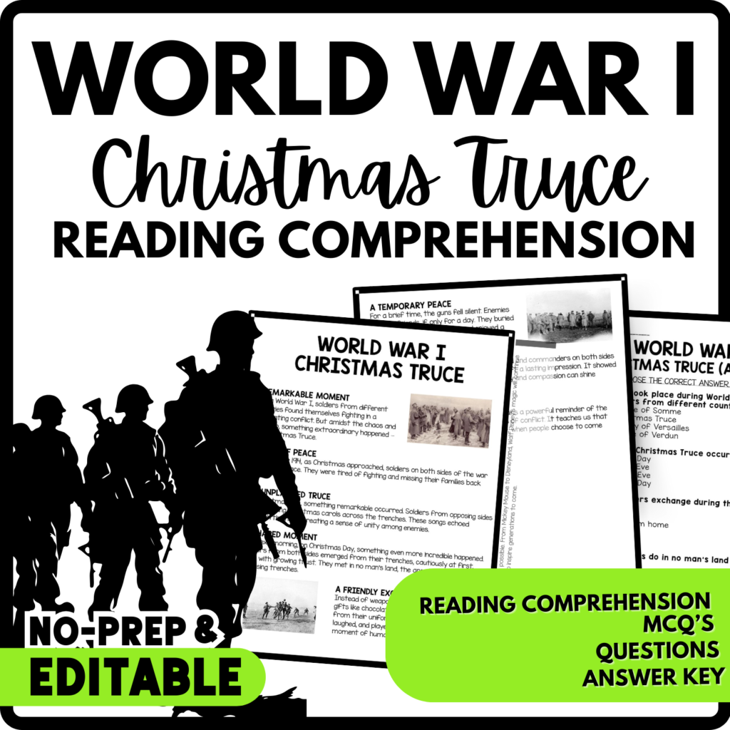 World War I Christmas Truce Reading Comprehension Worksheet - Teachers ...