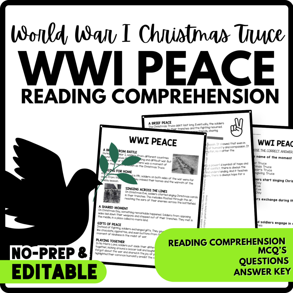 WWI Peace Reading Comprehension Worksheet - Teachers Stock