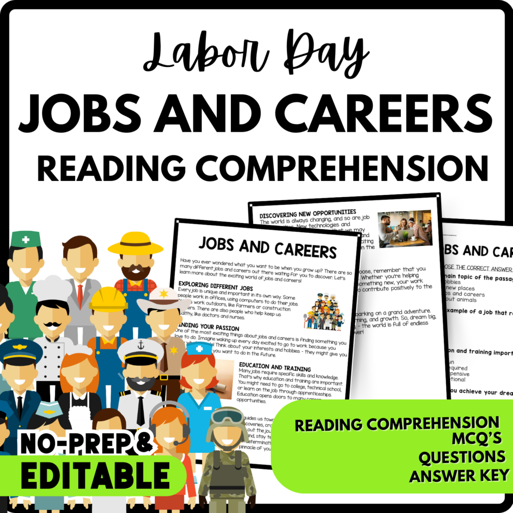 Jobs and Careers Reading Comprehension Worksheet - Teachers Stock
