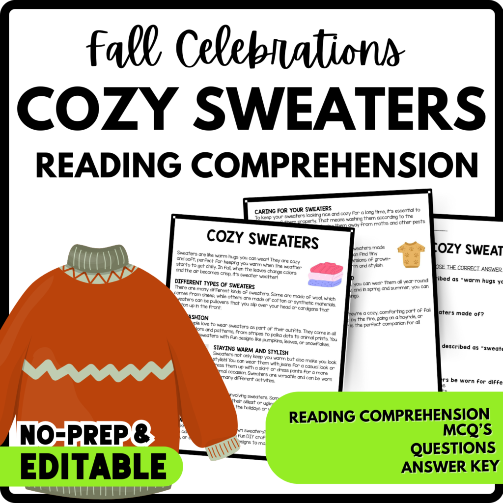 Cozy Sweaters Reading Comprehension Worksheet - Teachers Stock