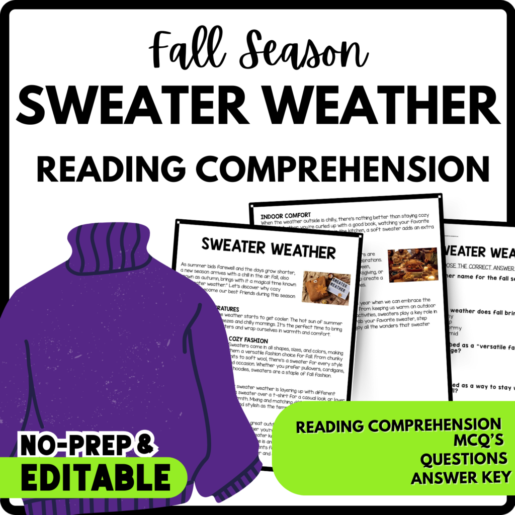 Sweater Weather Reading Comprehension Worksheet - Teachers Stock