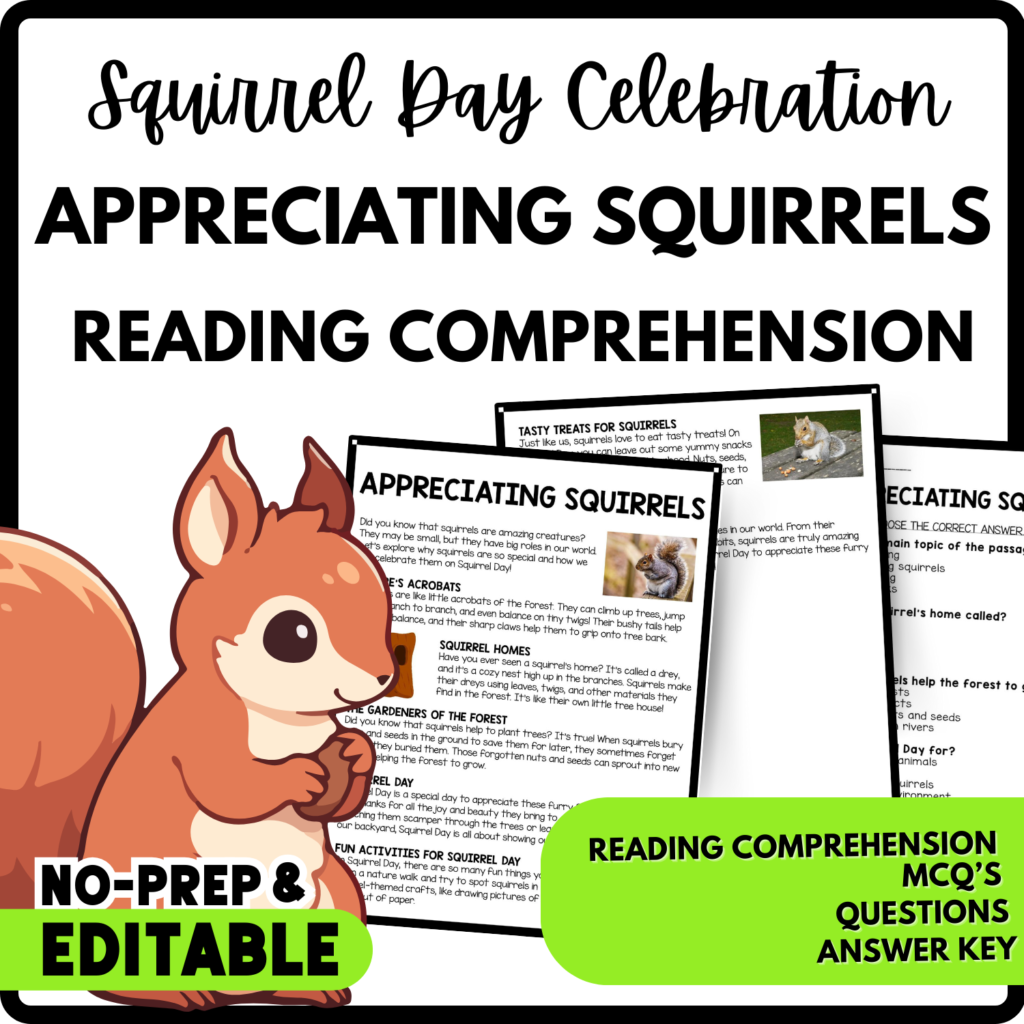Appreciating Squirrels Reading Comprehension Worksheet - Teachers Stock