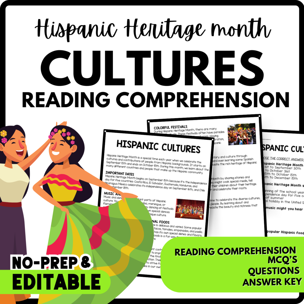 Hispanic Cultures Reading Comprehension Worksheet - Teachers Stock