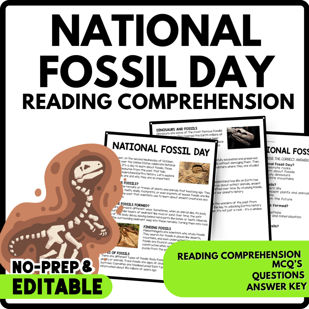 National Fossil Day Reading Comprehension Worksheet - Teachers Stock