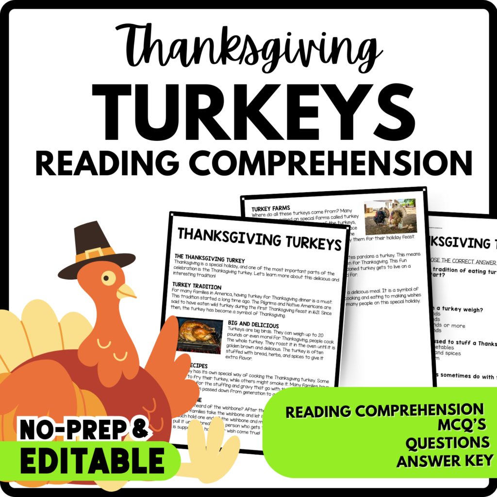 Thanksgiving Turkeys Reading Comprehension Worksheet - Teachers Stock