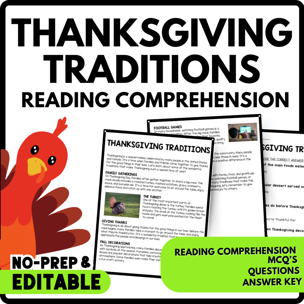 Thanksgiving Traditions Reading Comprehension Worksheet - Teachers Stock