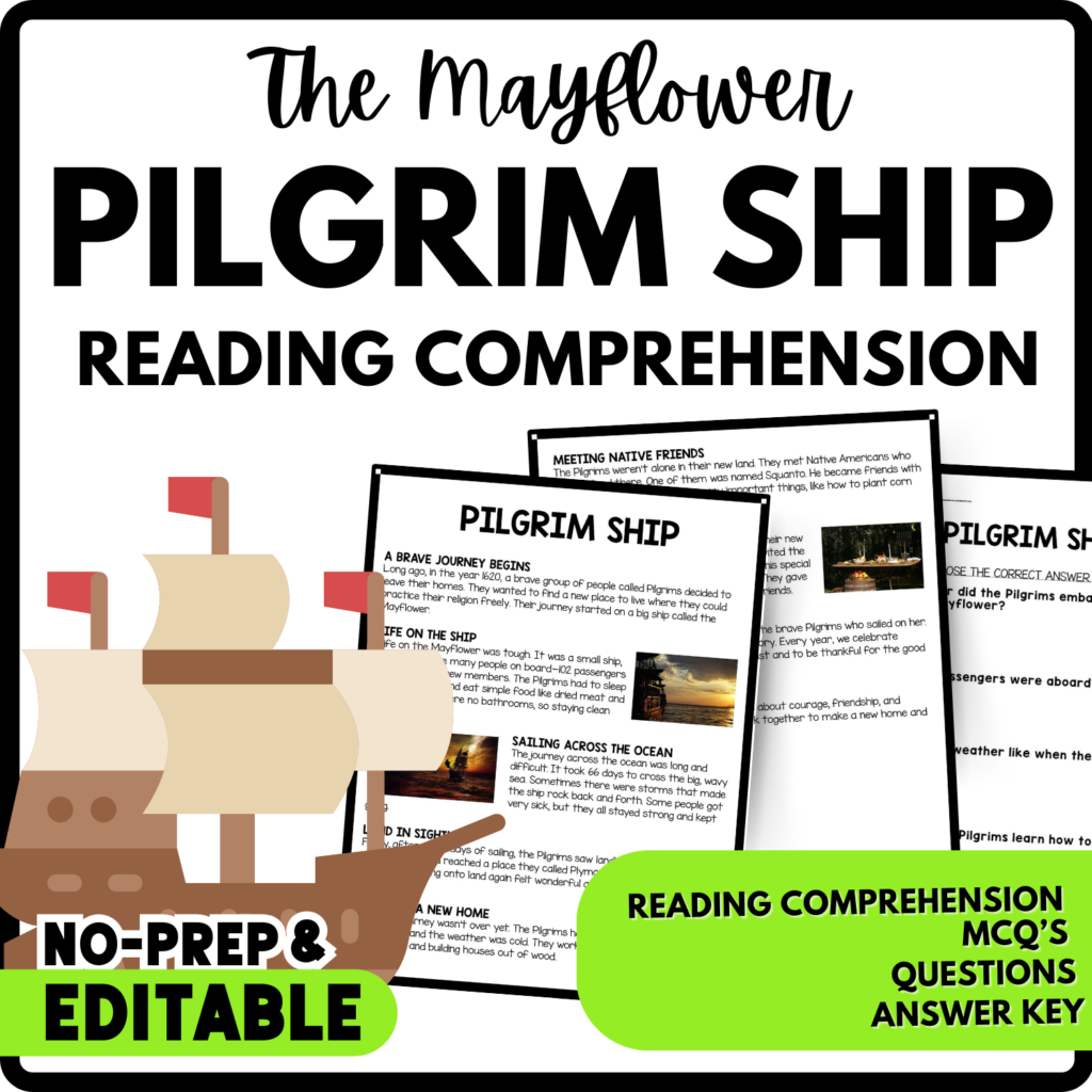 Pilgrim Ship Reading Comprehension Worksheet - Teachers Stock