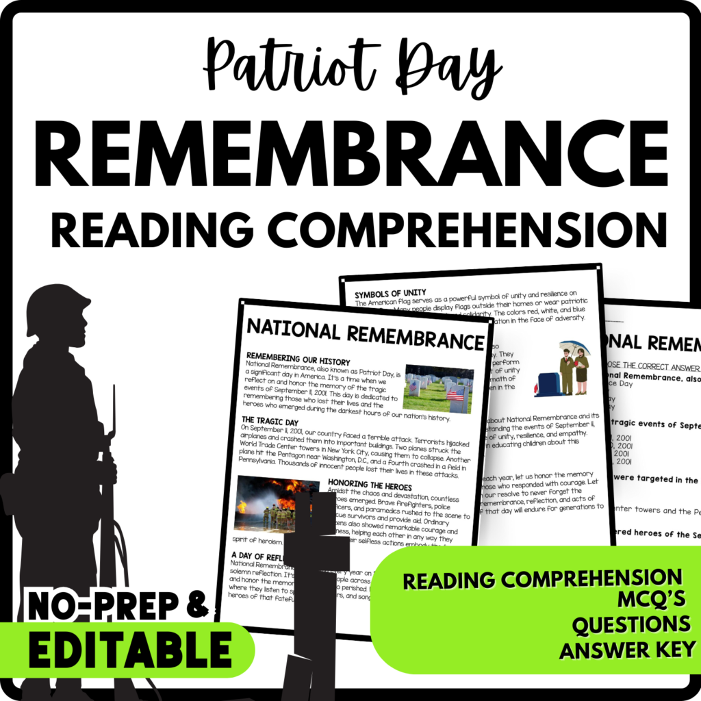 National Remembrance Reading Comprehension Worksheet - Teachers Stock