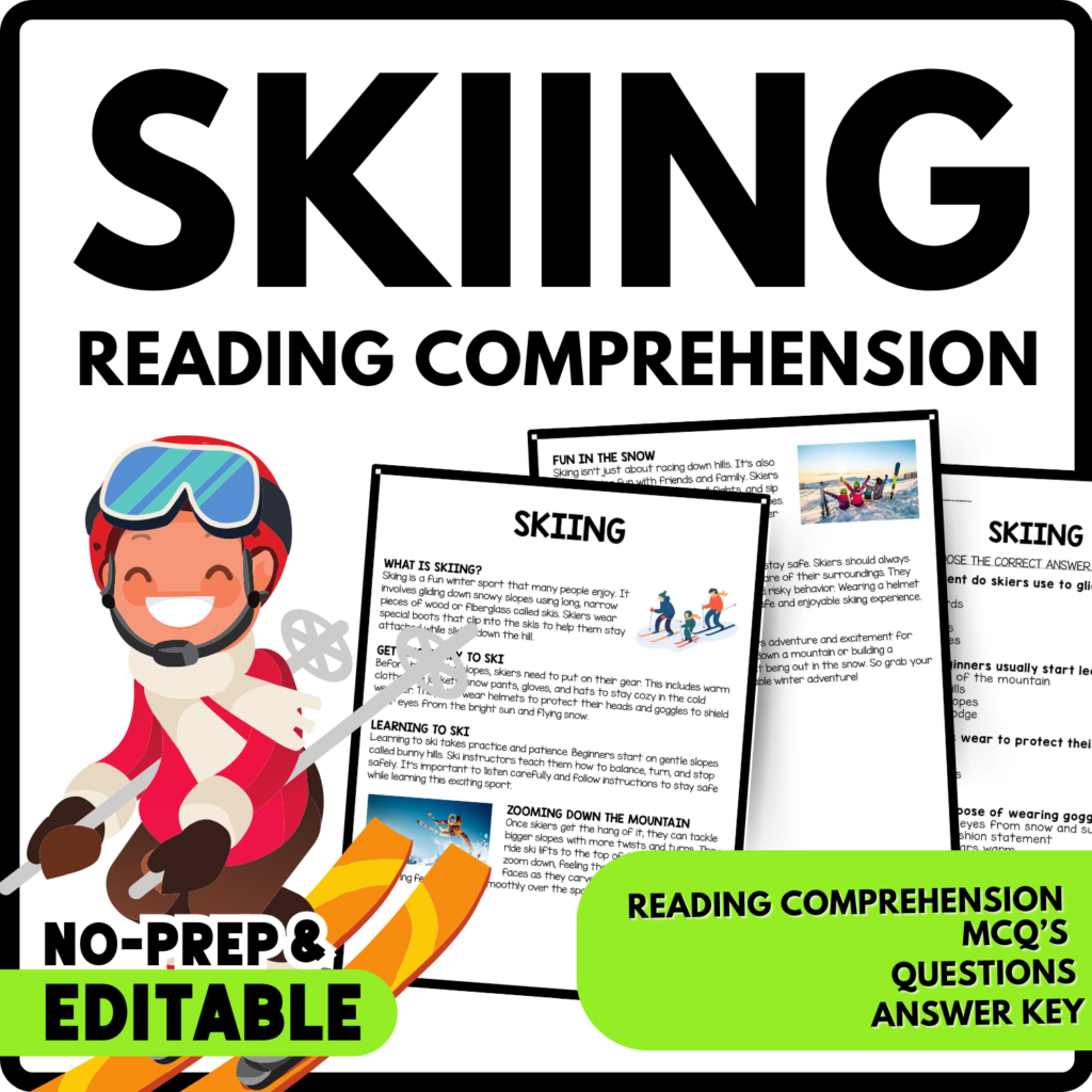Skiing Reading Comprehension Worksheet - Teachers Stock
