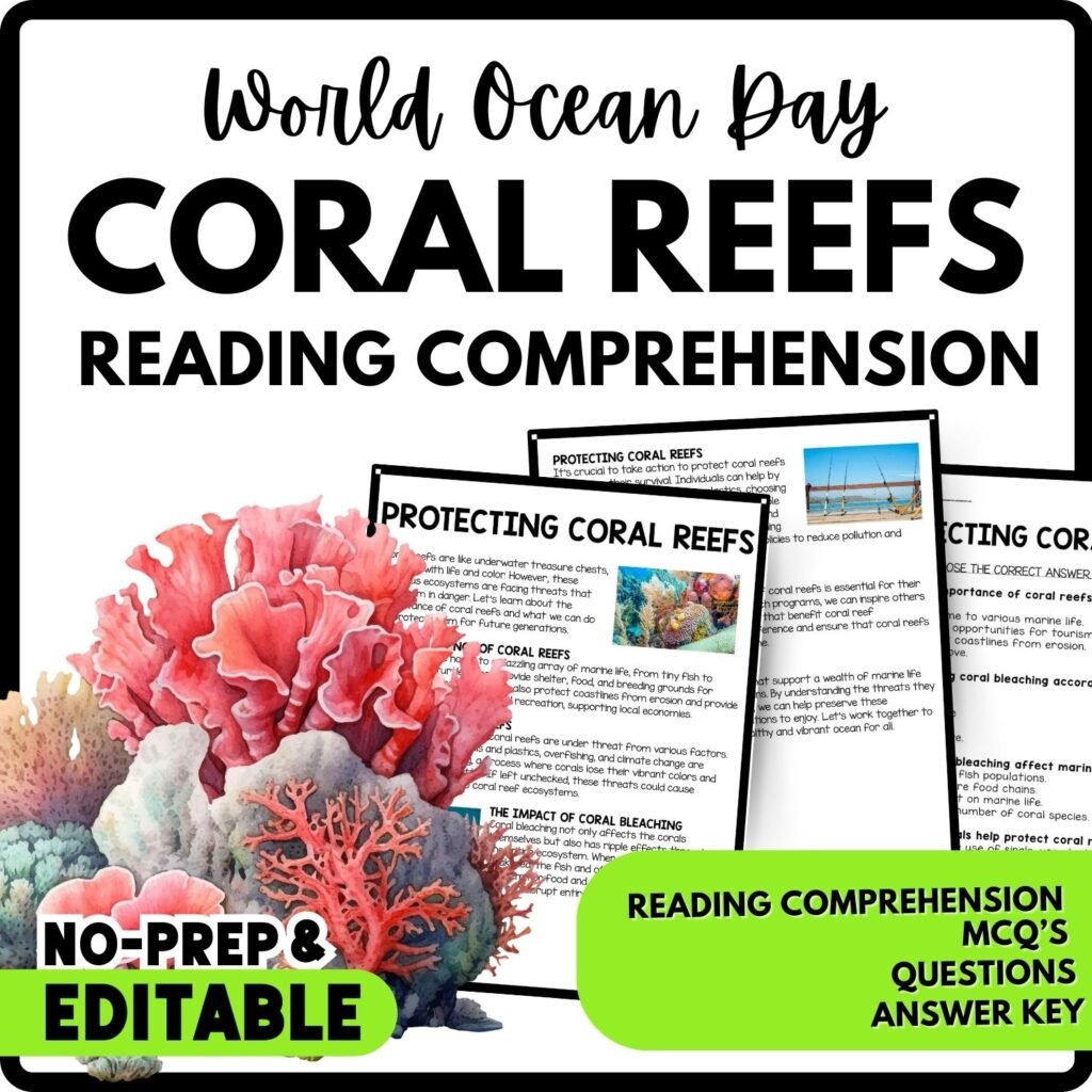 Protecting Coral Reefs Reading Comprehension Worksheet - Teachers Stock