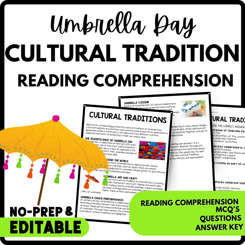 Umbrella Day Cultural Traditions Reading Comprehension Worksheet ...