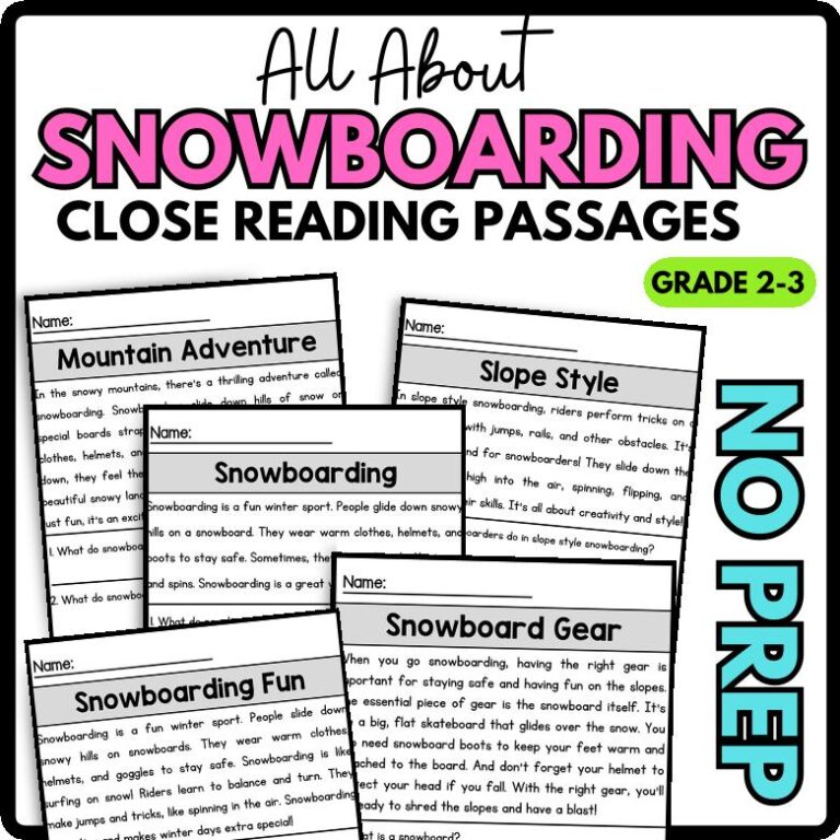 Snowboarding Close Reading Comprehension Passages - Teachers Stock